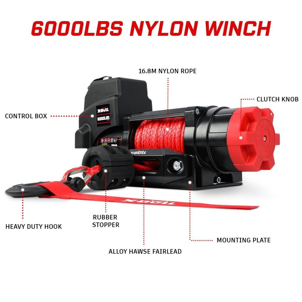 X-Bull 6,000lb 12V Boat / ATV Winch with Synthetic Cable and Wireless ...