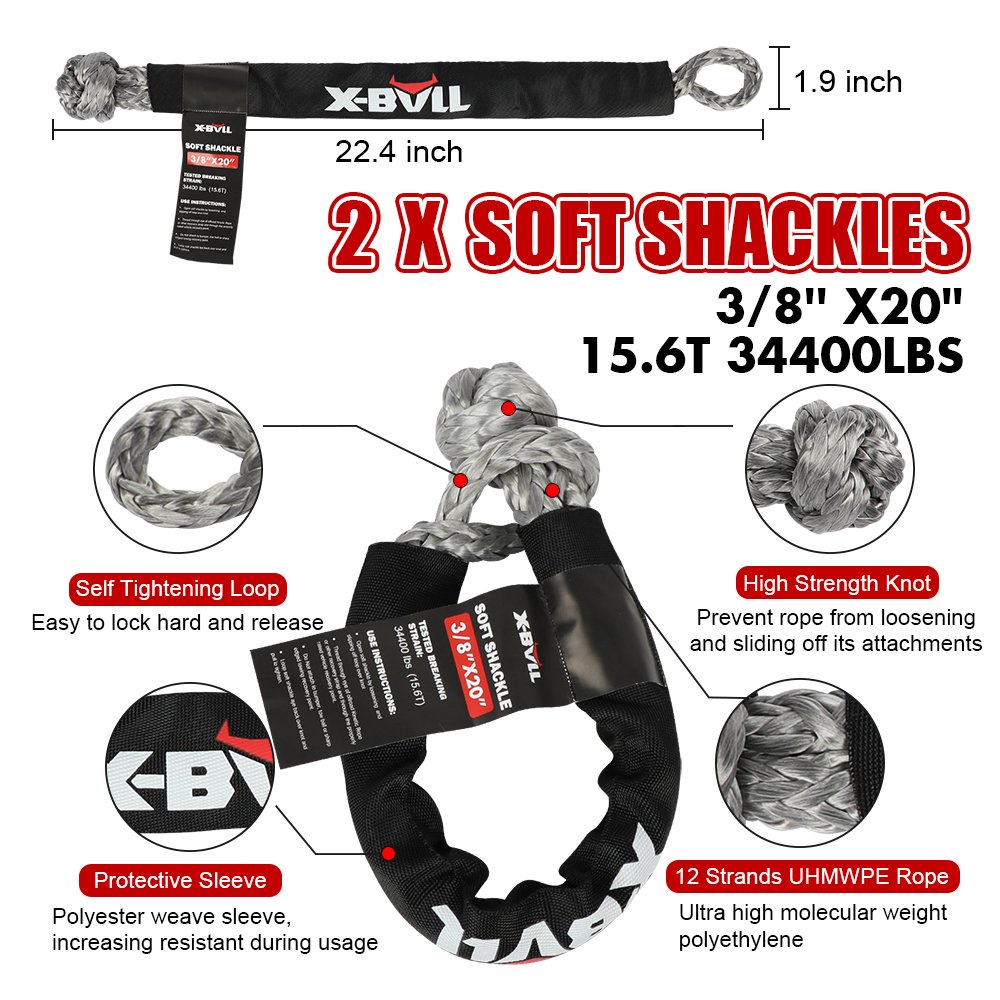 X-Bull Recover Kit - Kinetic Rope, Soft Shackles, Gen 3.0 Recovery ...